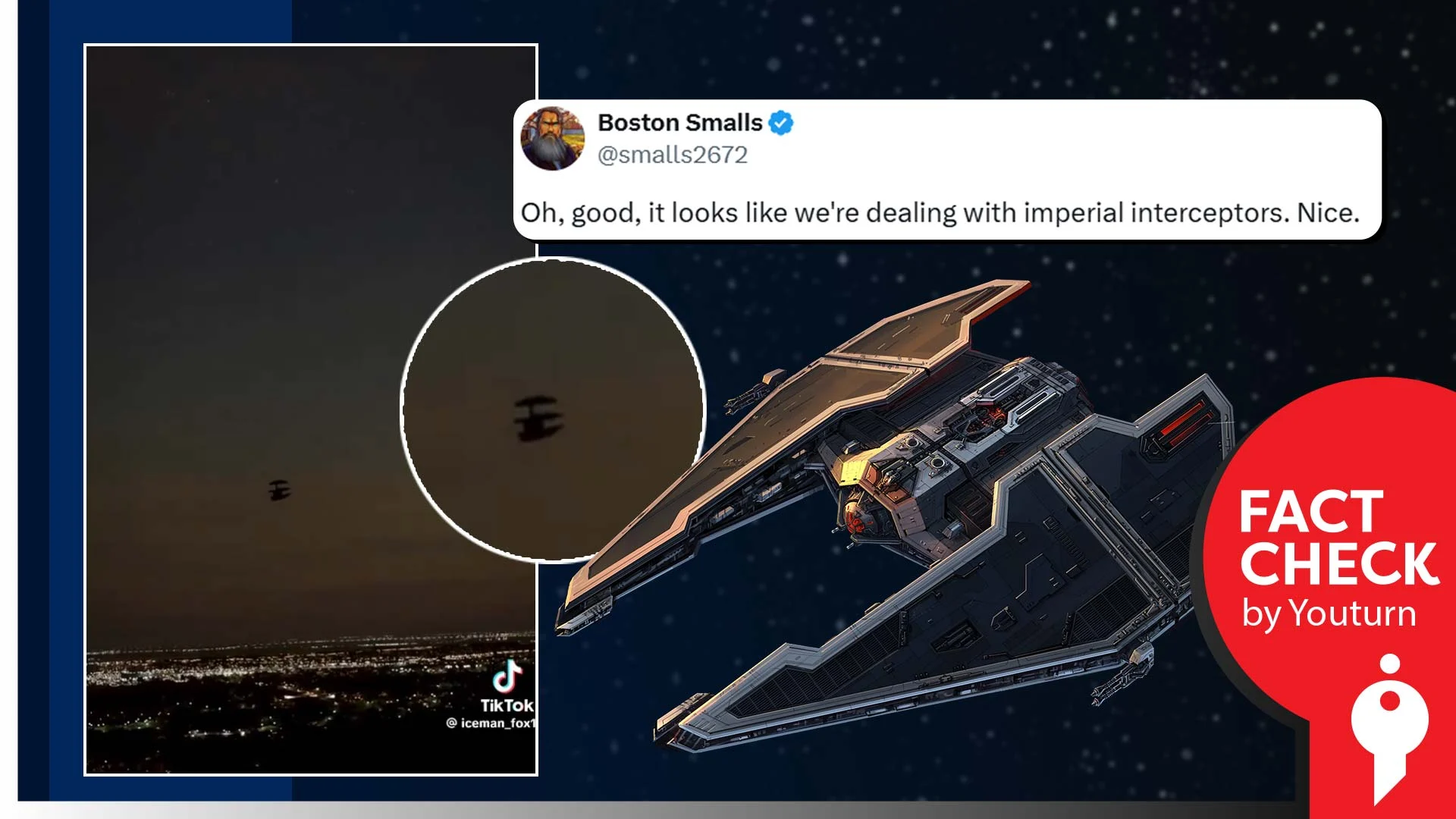 Does the video show any imperial interceptors flying over the sky?